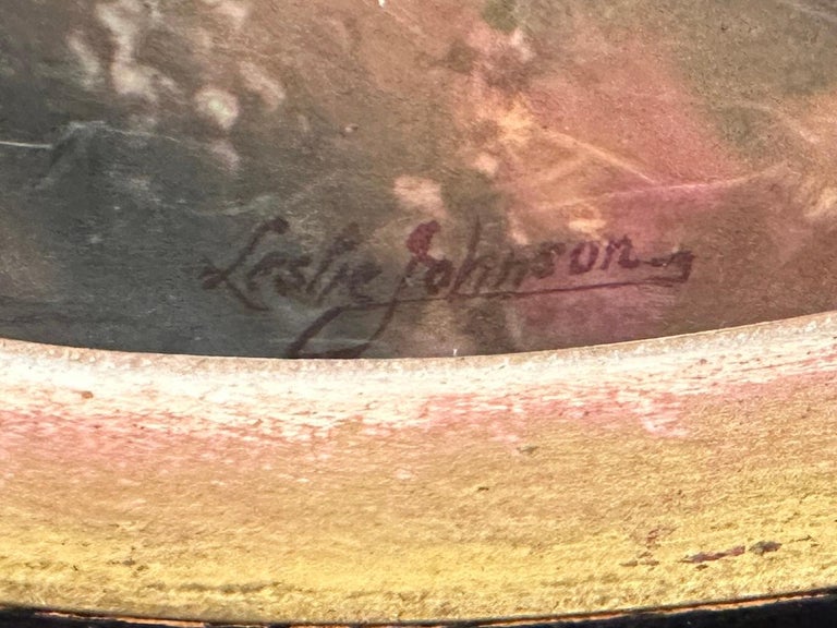 Whimsical Ceramic Scenic Plate Signed Leslie Johnson For Sale at 1stDibs