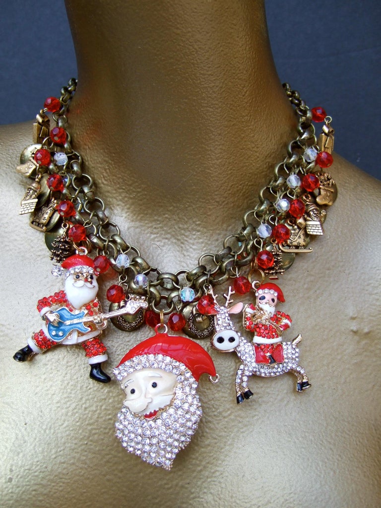 Whimsical Chunky Santa Claus Christmas Themed Dangling Charm Necklace c ...