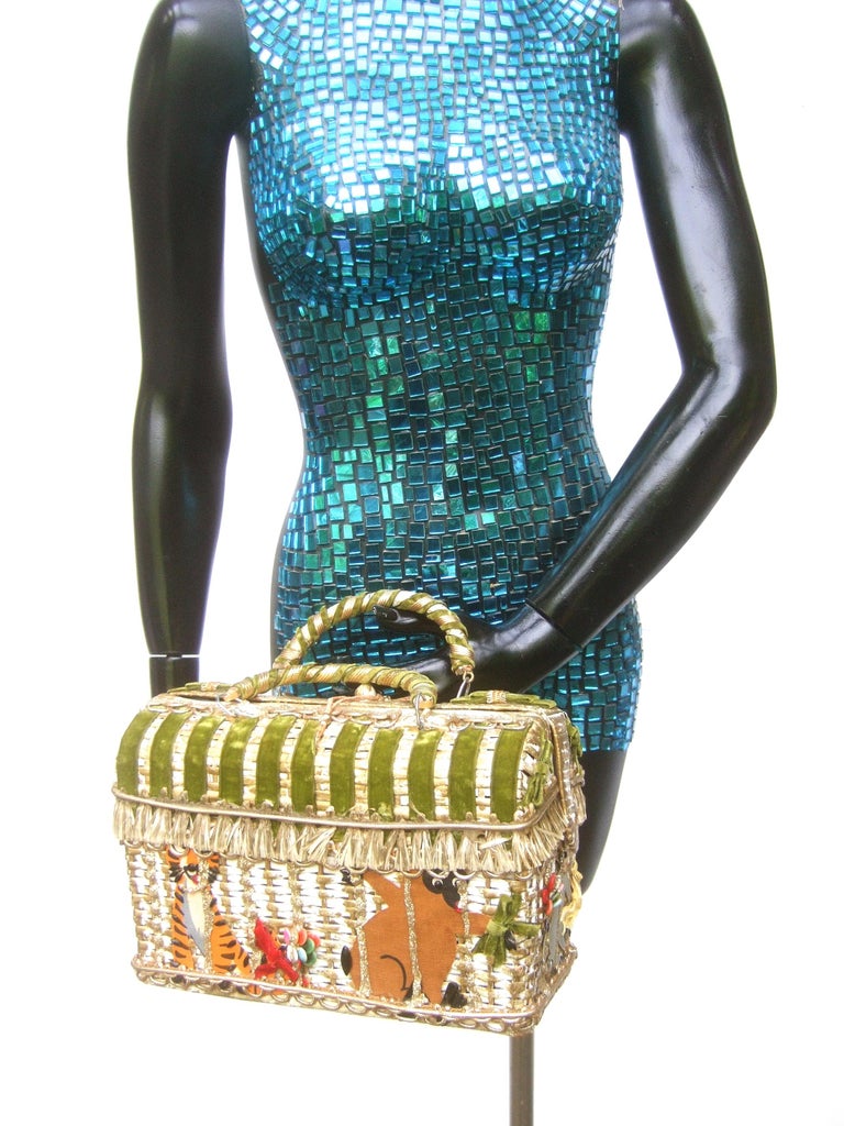 Whimsical Circus Theme Wicker Handbag by Soure Bag NY circa 1950s at ...