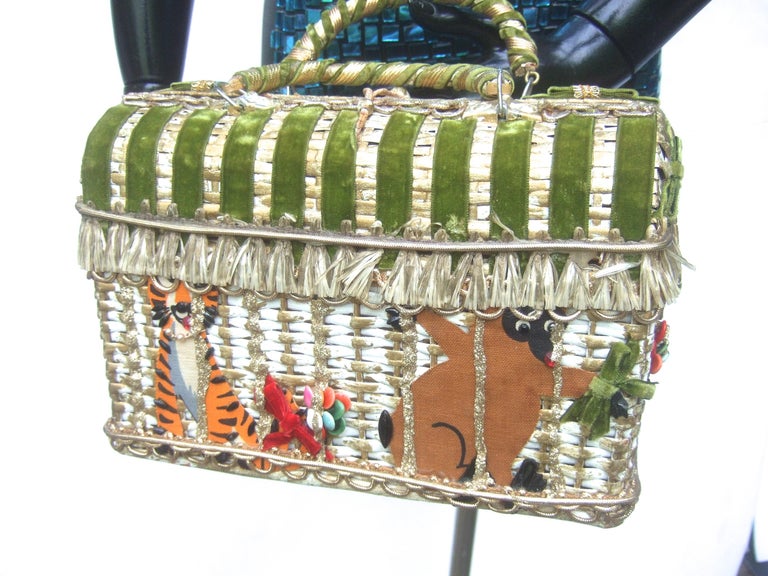 Whimsical Circus Theme Wicker Handbag by Soure Bag NY circa 1950s at ...
