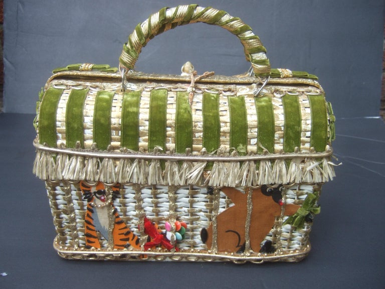 Whimsical Circus Theme Wicker Handbag by Soure Bag NY circa 1950s at ...