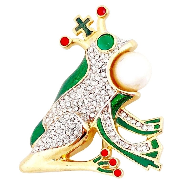 Whimsical Frog Prince Figural Enamel Brooch By Butler and Wilson, 1980s ...