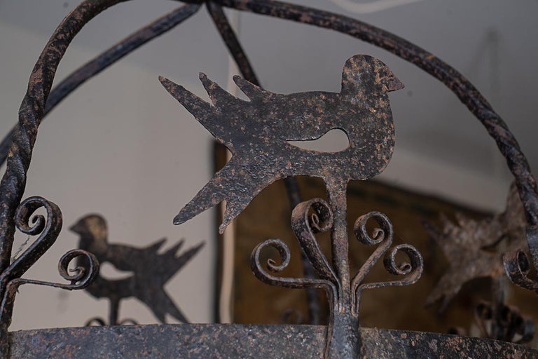 Whimsical Iron Pot Holder with Original Copper Utensils For Sale at 1stDibs