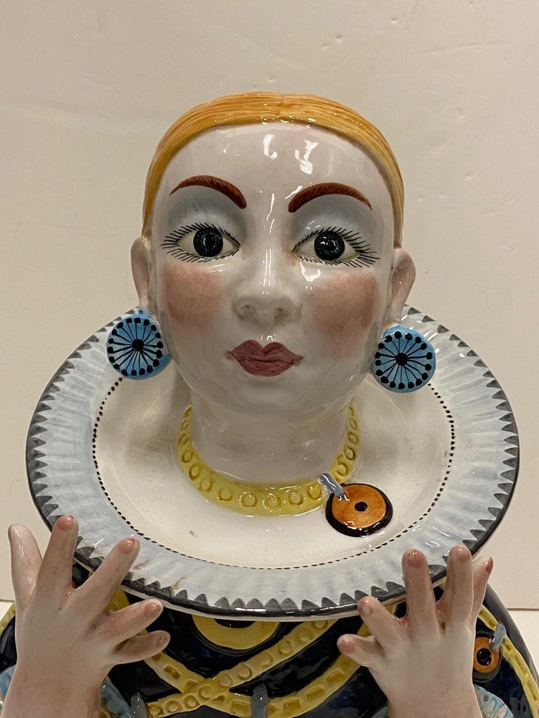 Whimsical Italian Glazed Ceramic Bust of a Woman at 1stDibs