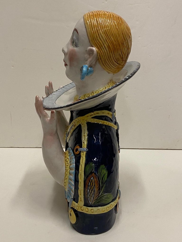 Whimsical Italian Glazed Ceramic Bust of a Woman at 1stDibs