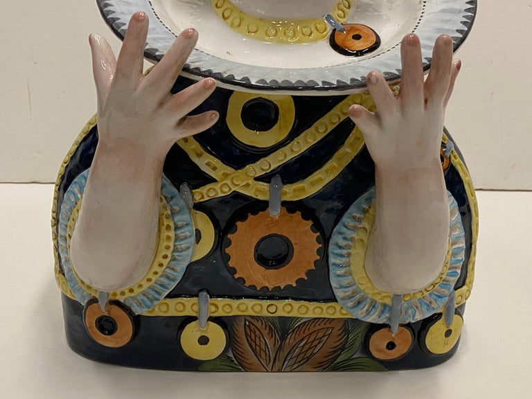 Whimsical Italian Glazed Ceramic Bust of a Woman at 1stDibs