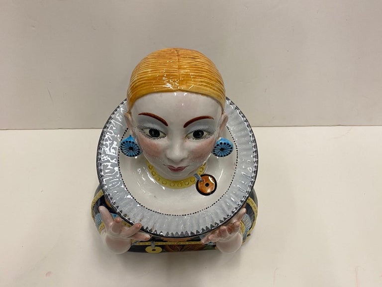 Whimsical Italian Glazed Ceramic Bust of a Woman at 1stDibs