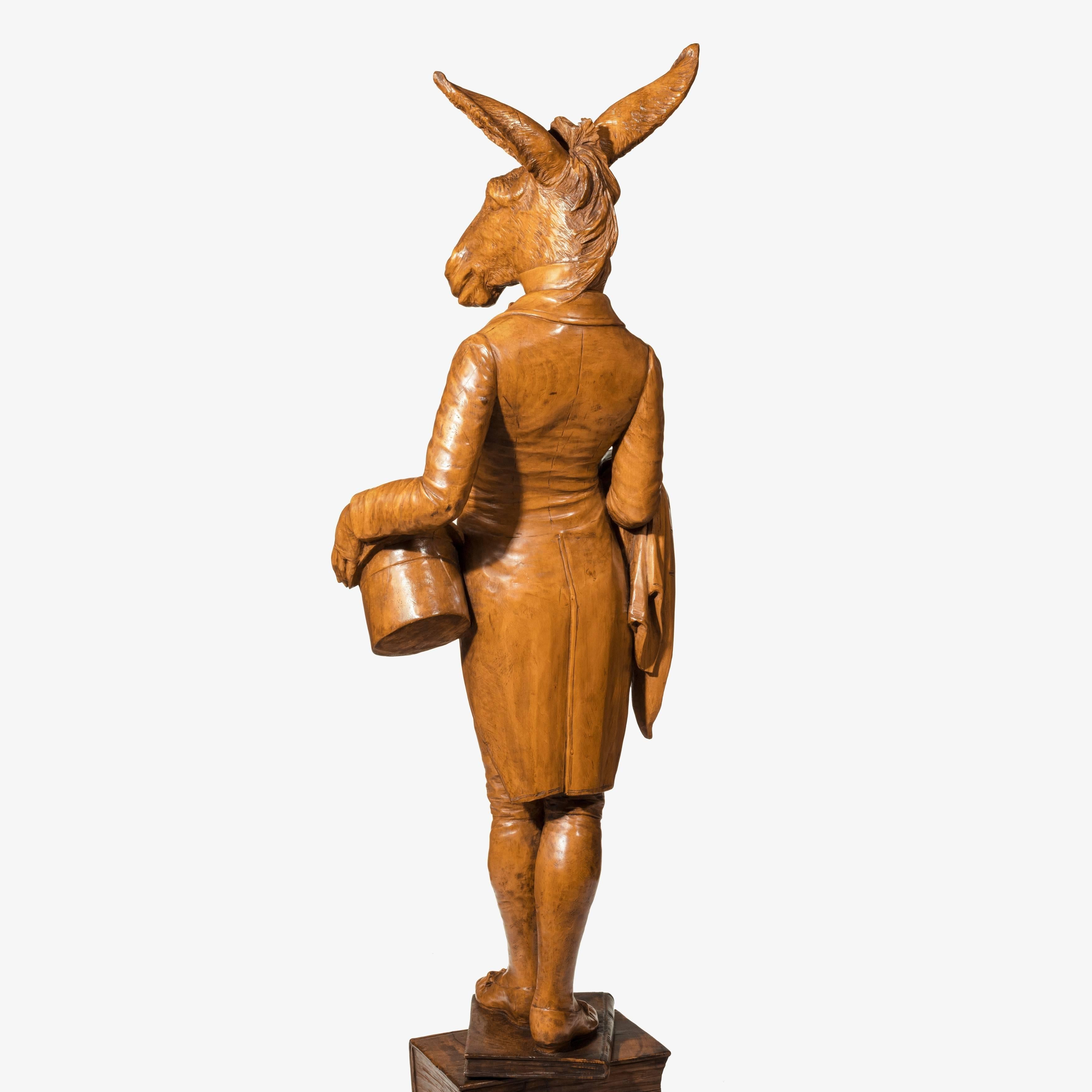 Whimsical Italian Walnut Carving of a Man with a Donkey’s Head at 1stDibs
