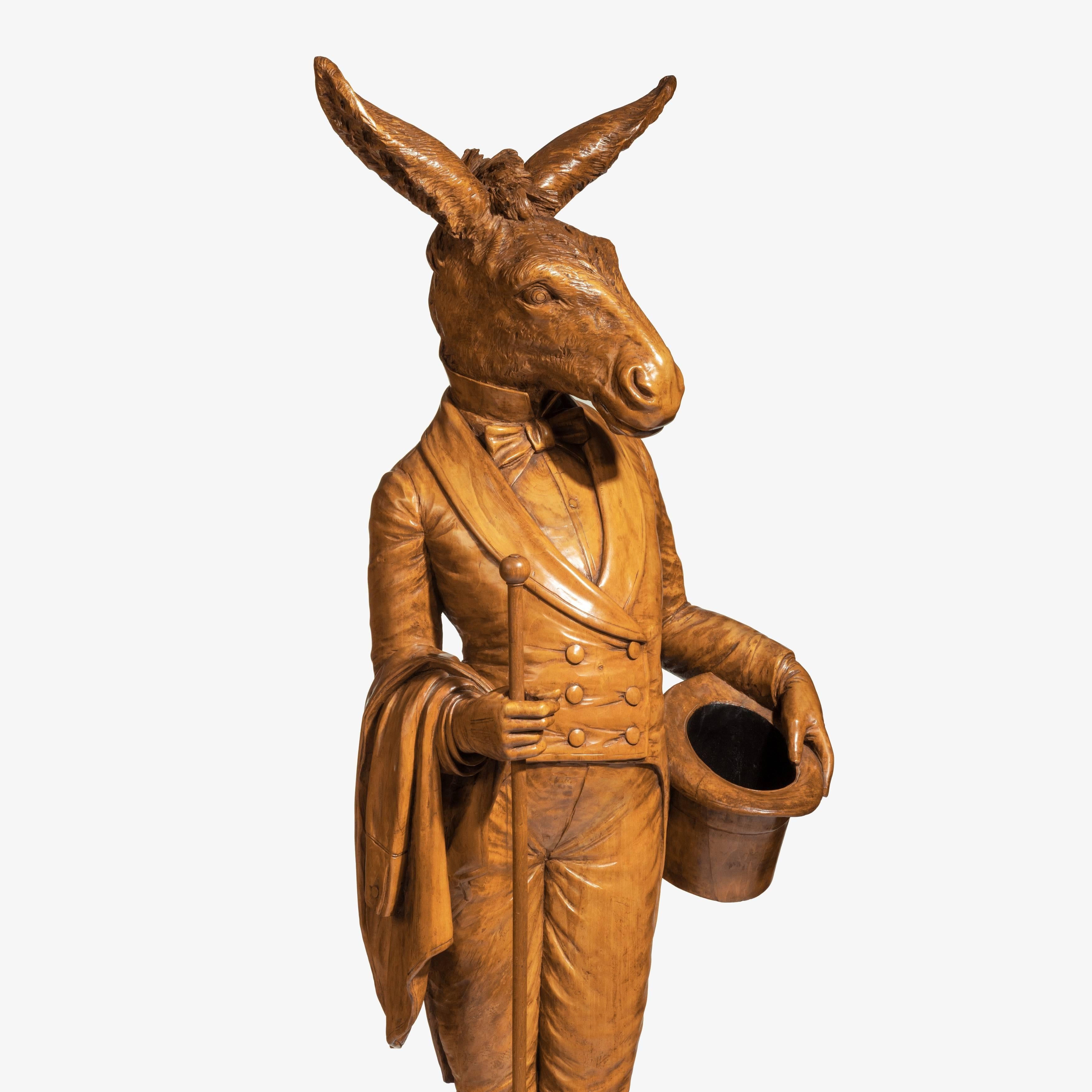 Whimsical Italian Walnut Carving of a Man with a Donkey’s Head at 1stDibs
