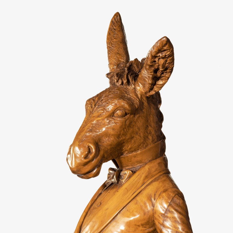 Whimsical Italian Walnut Carving of a Man with a Donkey’s Head at 1stDibs