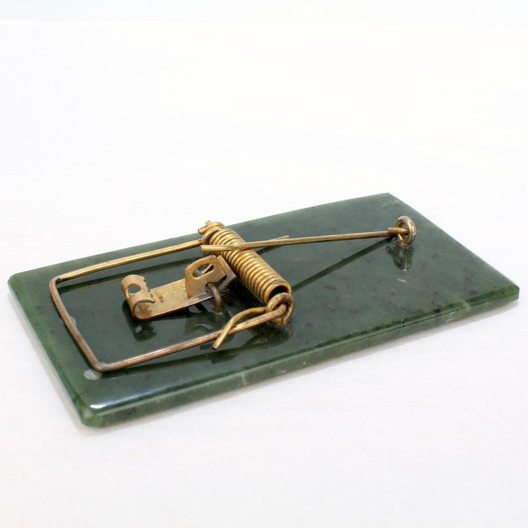 Whimsical Jade Gemstone and Gold-Plated Mouse Trap Sculpture or Desk ...