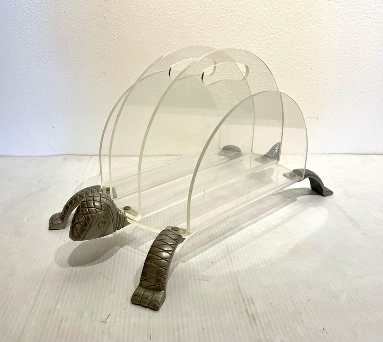 Whimsical Lucite and Aluminum Turtle Magazine Rack by Arthur Court For ...
