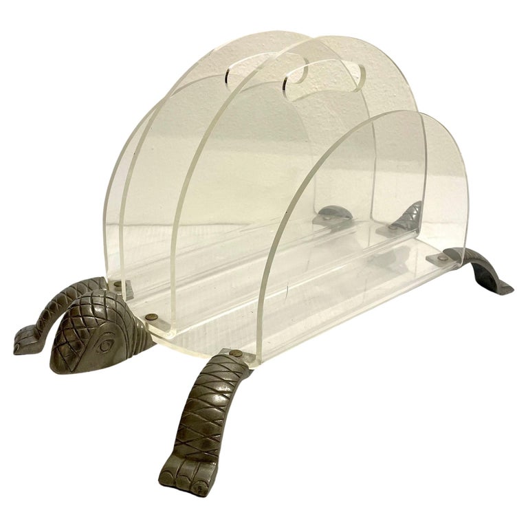 Whimsical Lucite and Aluminum Turtle Magazine Rack by Arthur Court For ...