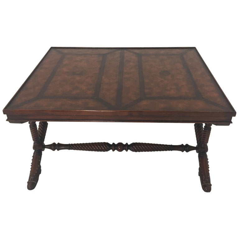 Whimsical Mahogany and Leather Theodore Alexander Coffee Table with ...