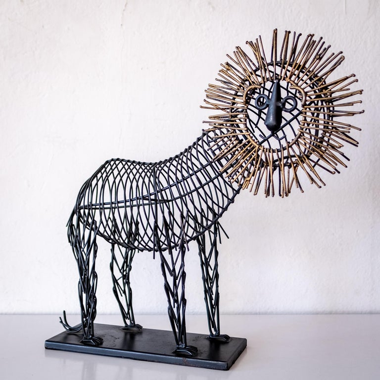 Whimsical Metal Wire Lion Sculpture in the Style of C. Jere For Sale at ...