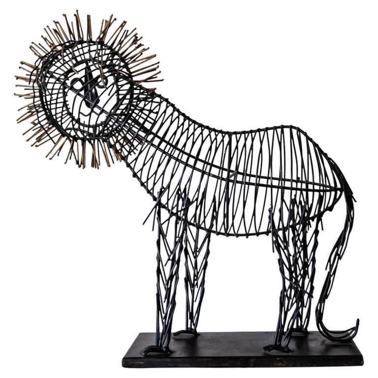 Whimsical Metal Wire Lion Sculpture in the Style of C. Jere For Sale at ...