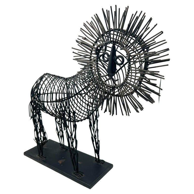 Whimsical Metal Wire Lion Sculpture in the Style of C. Jere For Sale at ...