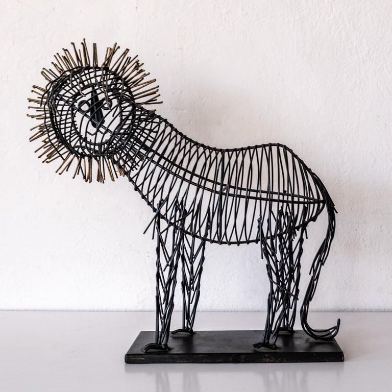 Whimsical Metal Wire Lion Sculpture in the Style of C. Jere For Sale at ...