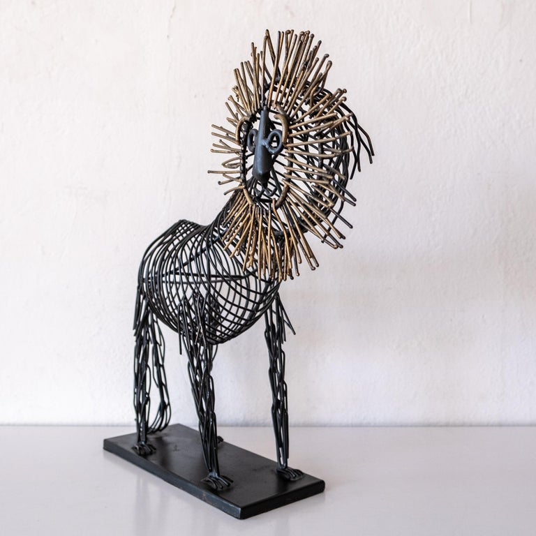 Whimsical Metal Wire Lion Sculpture in the Style of C. Jere For Sale at ...
