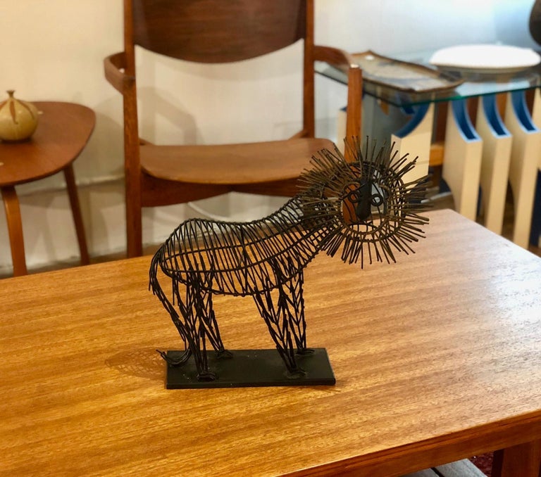 Whimsical Metal Wire Lion Sculpture Unsigned in the Style of C. Jere at ...