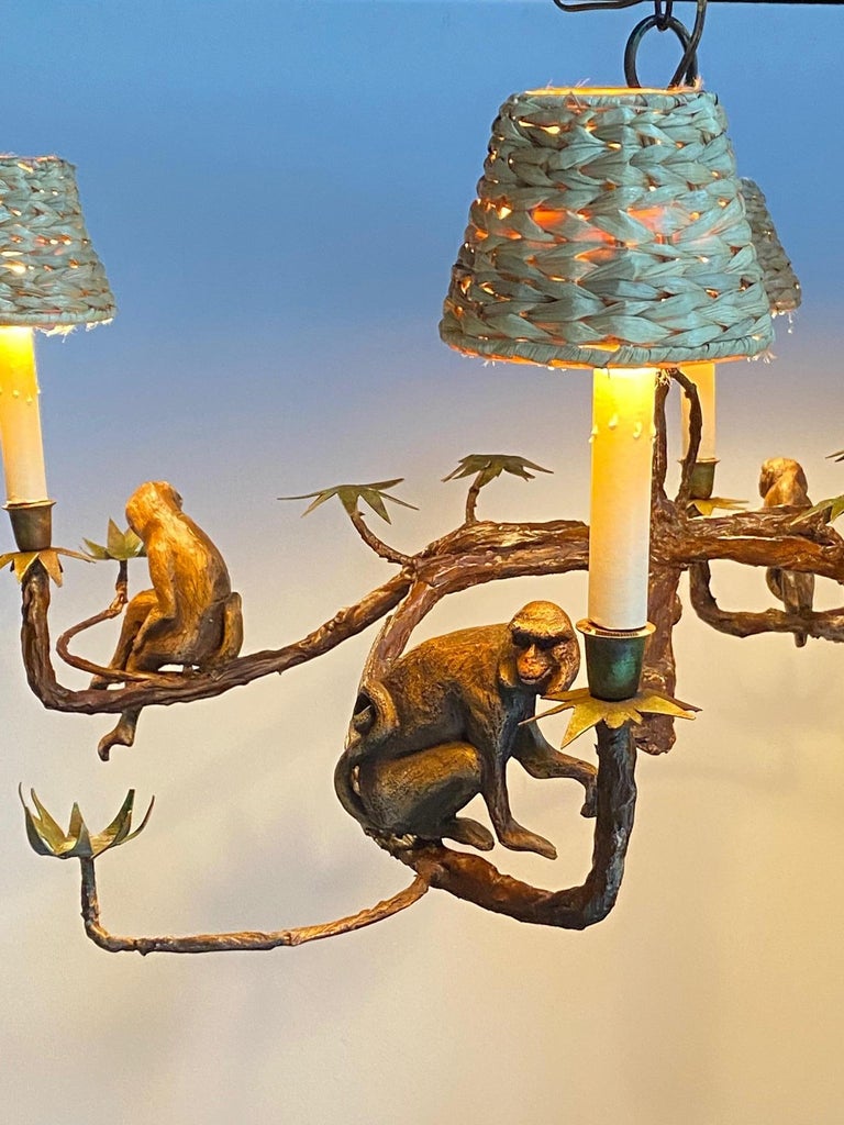 Whimsical Monkey Motife Faux Bois Chandelier at 1stDibs