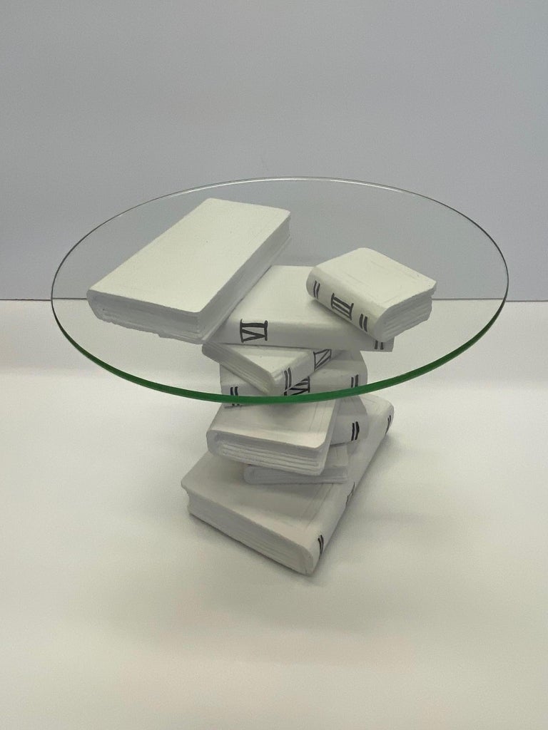 Whimsical Painted Black and White Stack of Books Side Table For Sale at ...