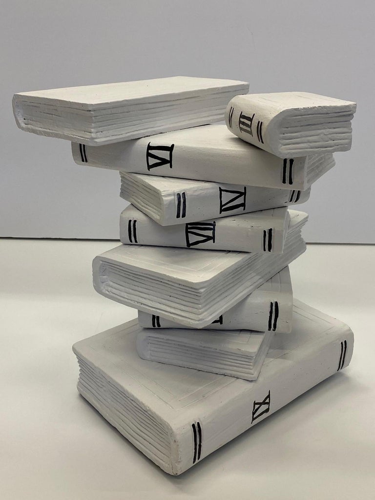 Whimsical Painted Black and White Stack of Books Side Table For Sale at ...