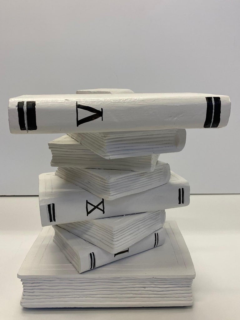 Whimsical Painted Black and White Stack of Books Side Table For Sale at ...