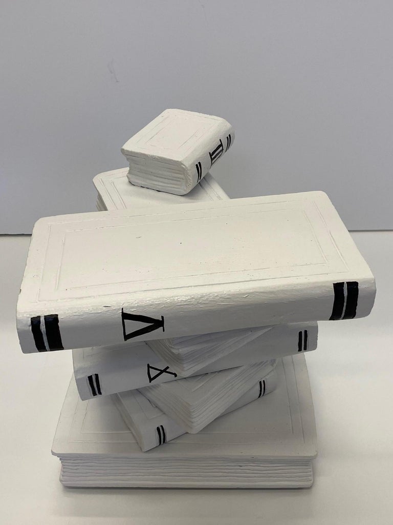 Whimsical Painted Black and White Stack of Books Side Table For Sale at ...