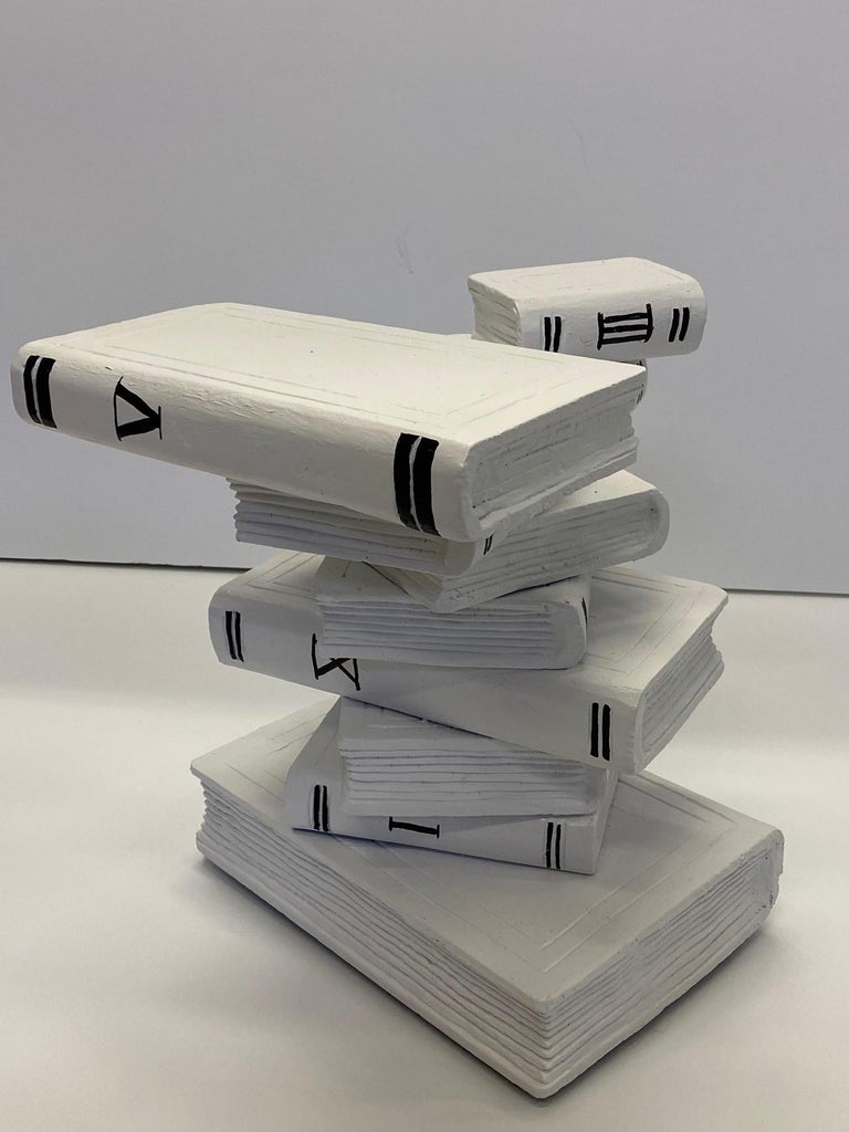 Whimsical Painted Black and White Stack of Books Side Table For Sale at ...