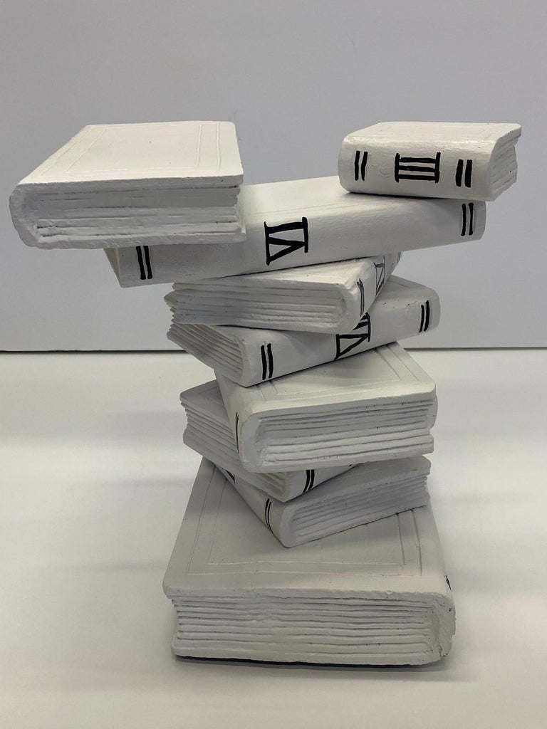 Whimsical Painted Black and White Stack of Books Side Table For Sale at ...