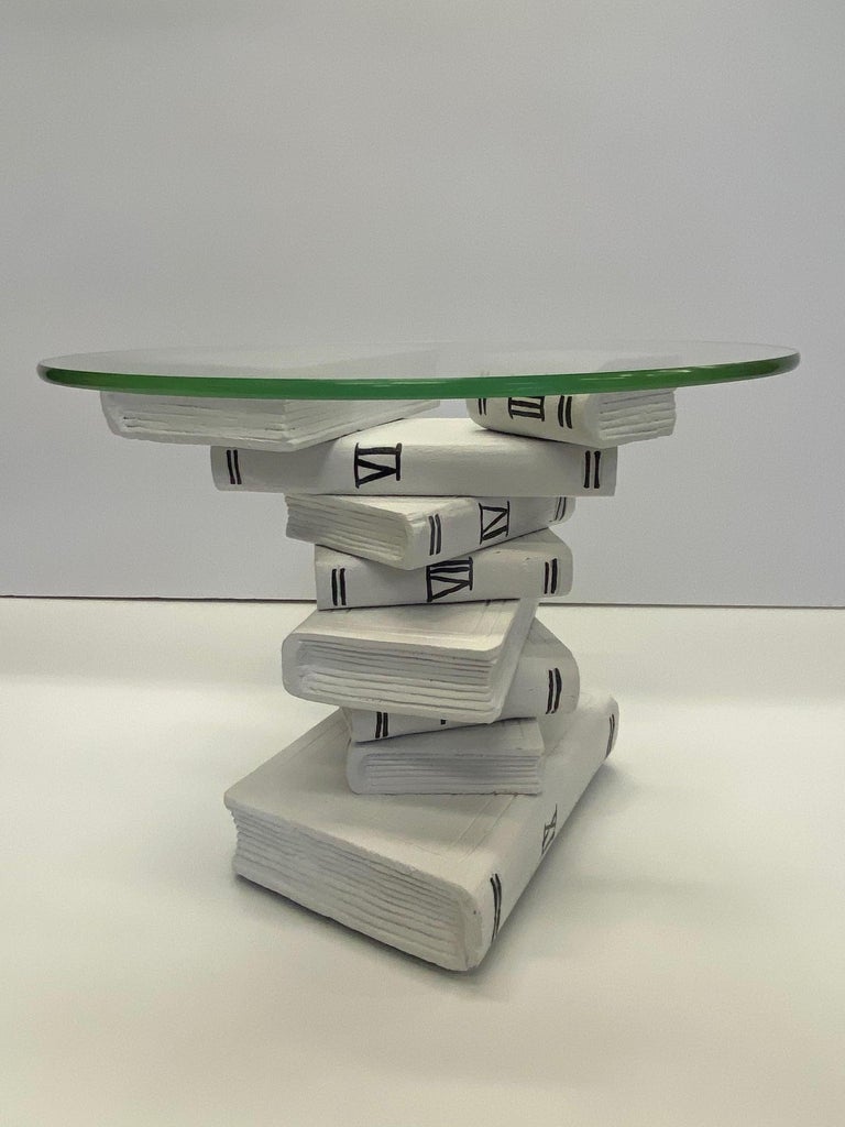 Whimsical Painted Black and White Stack of Books Side Table For Sale at ...
