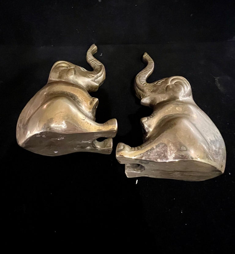 Whimsical Pair of Brass Elephants Bookends at 1stDibs