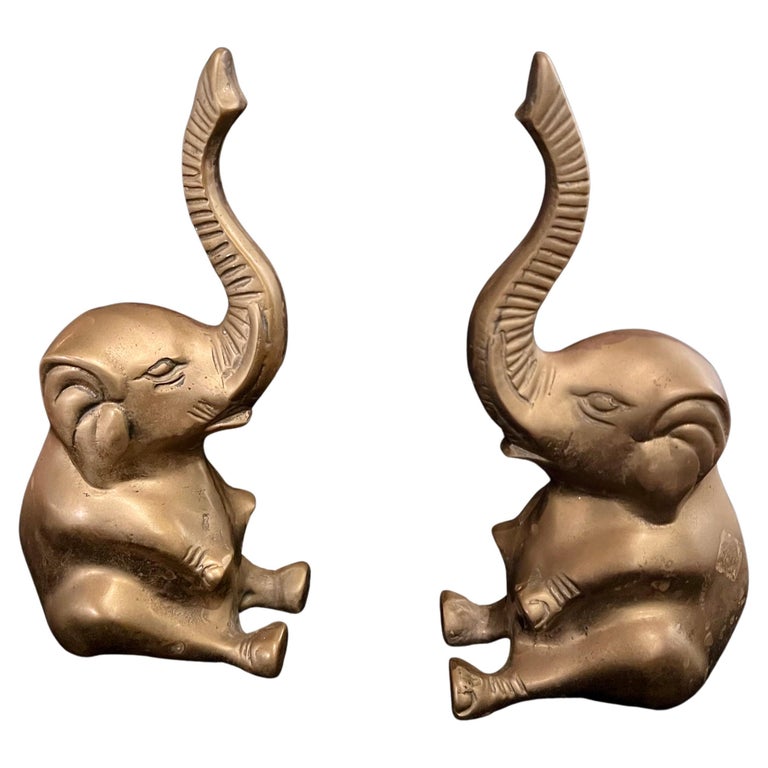 Whimsical Pair of Brass Elephants Bookends at 1stDibs