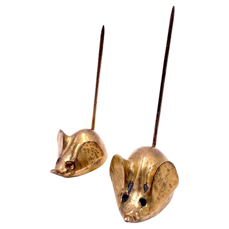 Whimsical Pair of Brass Mouse Sculptures For Sale at 1stDibs