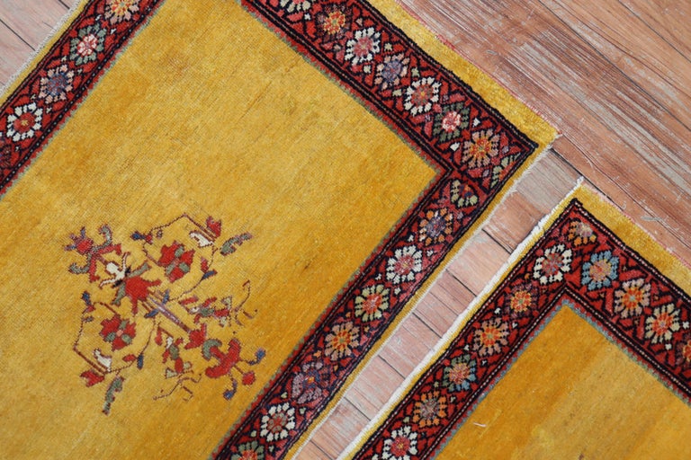 Whimsical Pair of Yellow Persian Ferehan Mats For Sale at 1stDibs