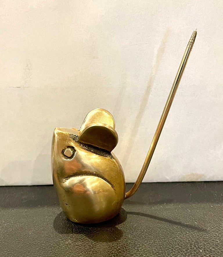 Whimsical Polished Brass Mouse Petite Sculpture For Sale at 1stDibs