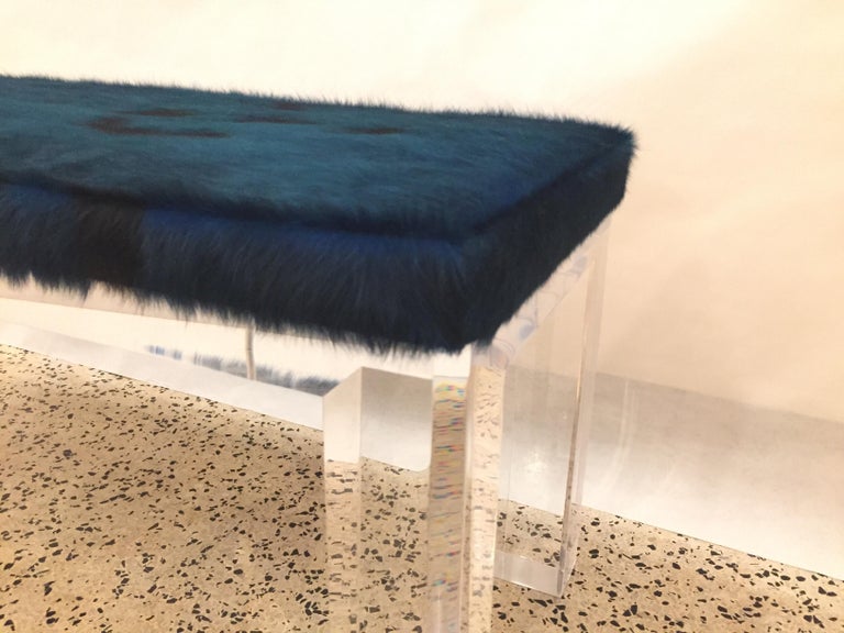 Heavy Acrylic Lucite Bench With Pony ide Top For Sale at 1stDibs