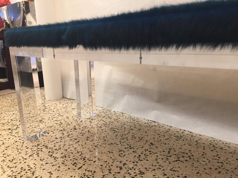 Heavy Acrylic Lucite Bench With Pony ide Top For Sale at 1stDibs