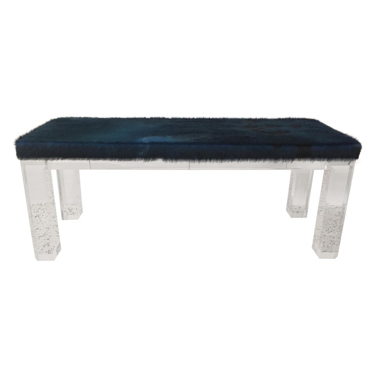 Heavy Acrylic Lucite Bench With Pony ide Top For Sale at 1stDibs