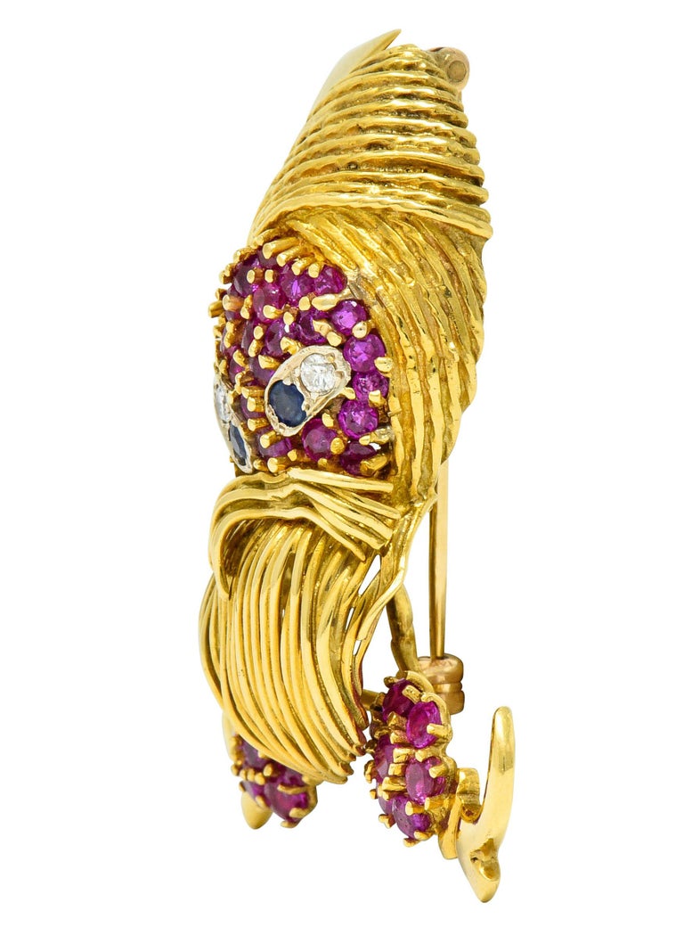 Whimsical Ruby Sapphire Diamond 18 Karat Gold Vintage Pirate Brooch For ...