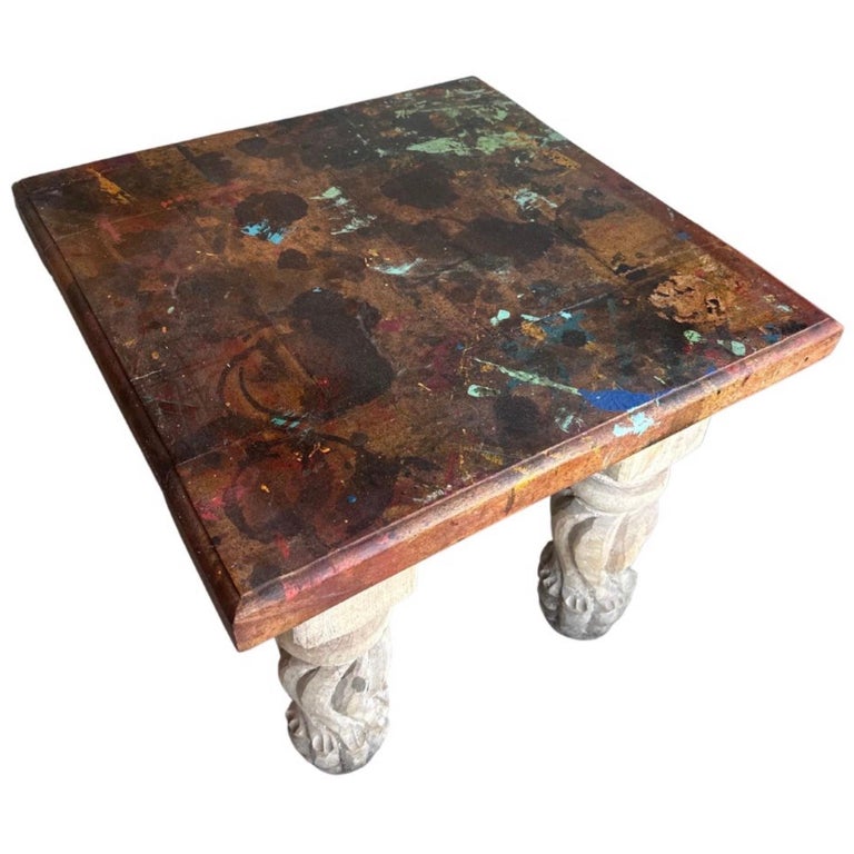 Farmhouse Painted Top Carved Wood Table w/Hand Turned Legs For Sale at ...