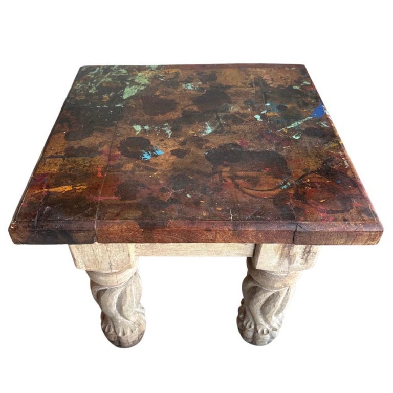 Farmhouse Painted Top Carved Wood Table w/Hand Turned Legs For Sale at ...