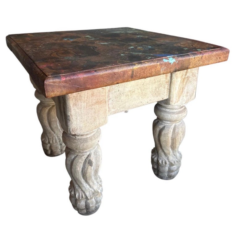 Farmhouse Painted Top Carved Wood Table w/Hand Turned Legs For Sale at ...