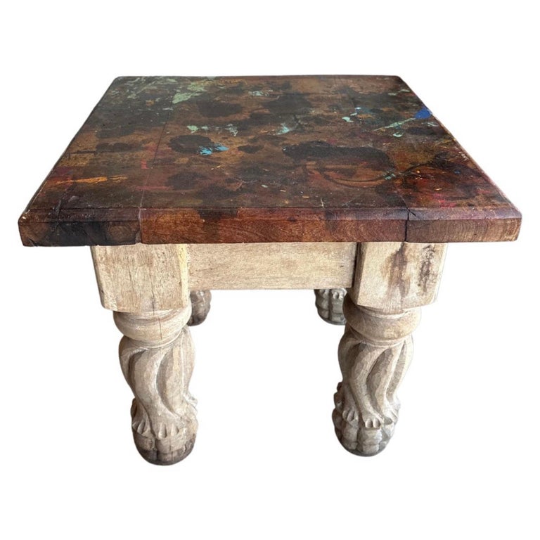 Farmhouse Painted Top Carved Wood Table w/Hand Turned Legs For Sale at ...
