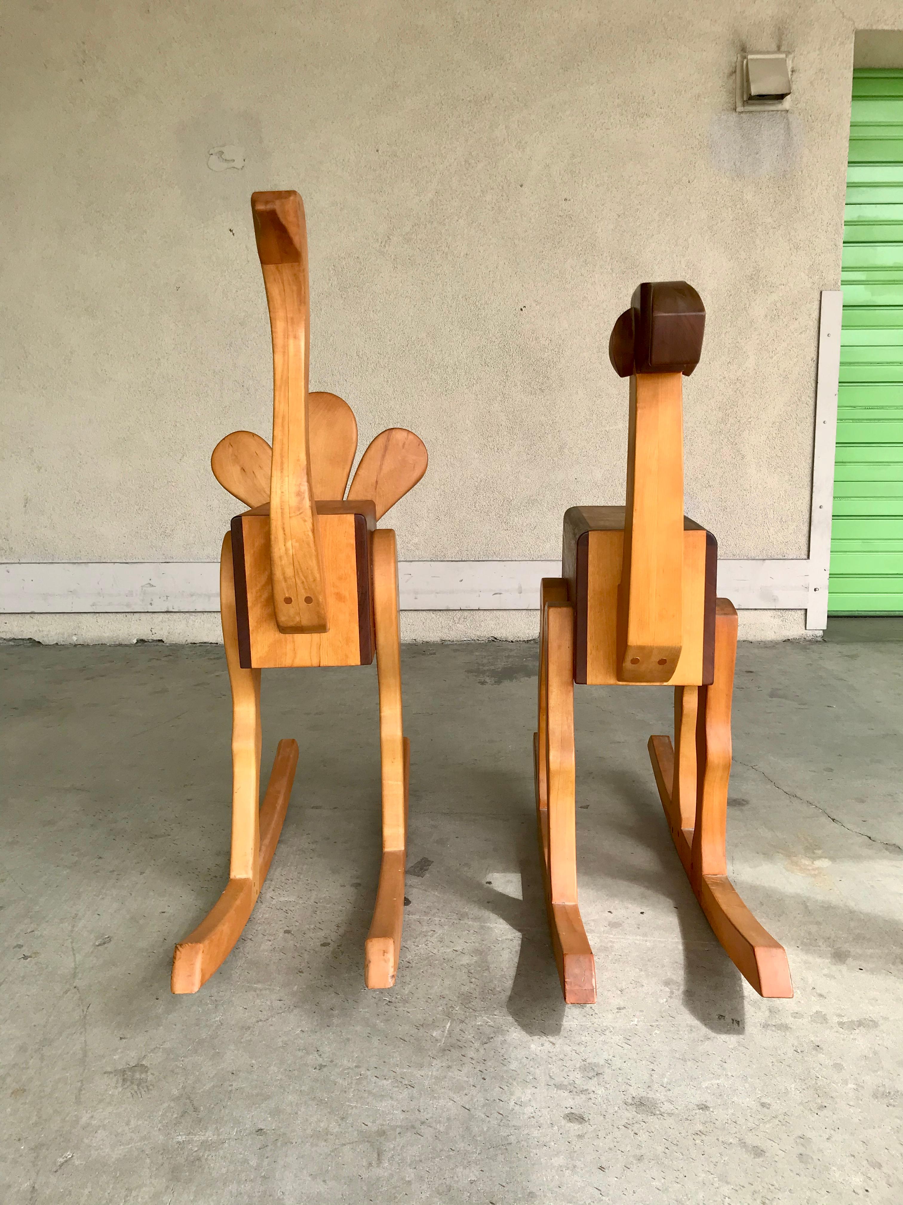 Whimsical Studio Design Wood Ostrich + Camel Rockers at 1stDibs