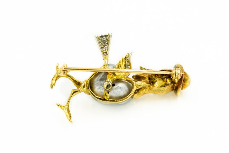 Whimsical Talking Walking Duck Bird Diamond Ruby Pearl Gold Brooch Pin ...