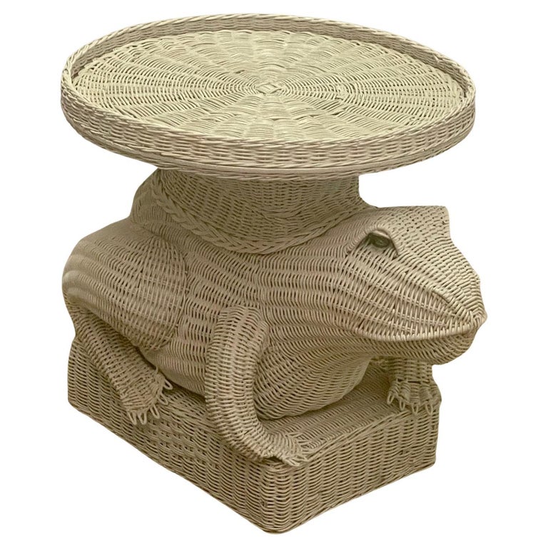 Whimsical Vintage Painted Wicker Frog End Table For Sale at 1stDibs