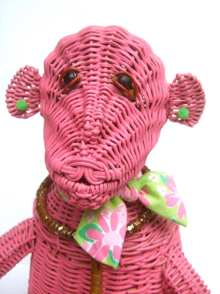 Whimsical Vintage Wicker Monkey Handbag With Lilly Pulitzer Fabric c ...