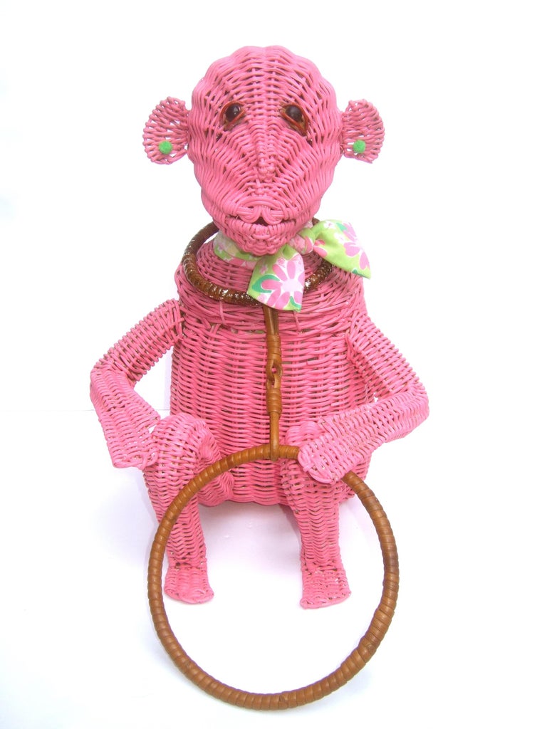 Whimsical Vintage Wicker Monkey Handbag With Lilly Pulitzer Fabric c ...